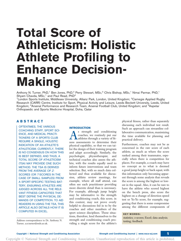 Total Score of Athleticism Holistic Athlete Profiling To Enhance ...