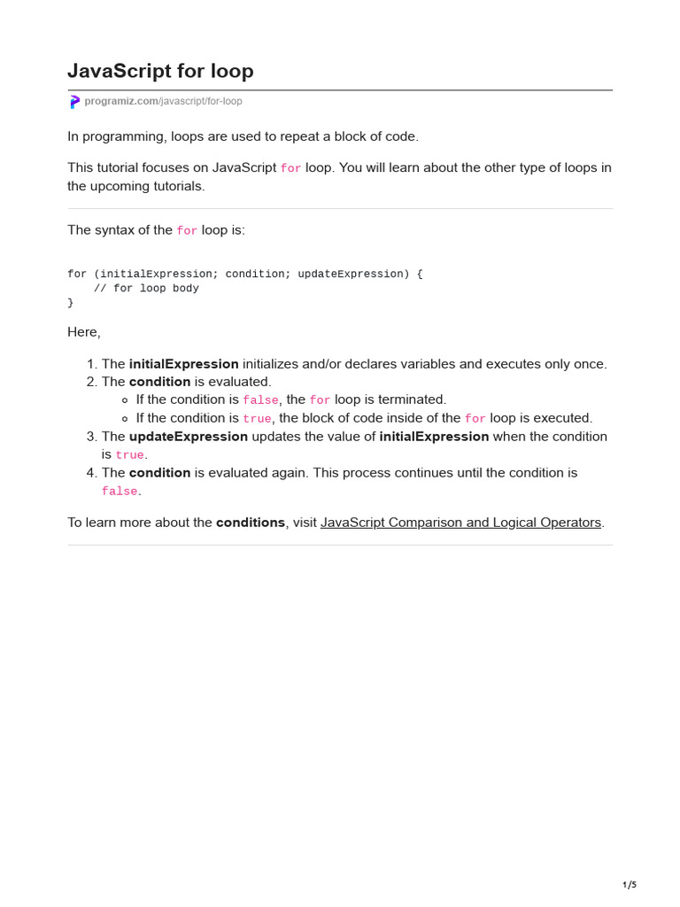 10 Javascript For Loop Pdf Control Flow Java Script