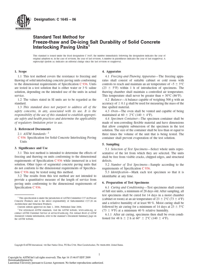 Freeze-Thaw and De-Icing Salt Durability of Solid Concrete Interlocking ...