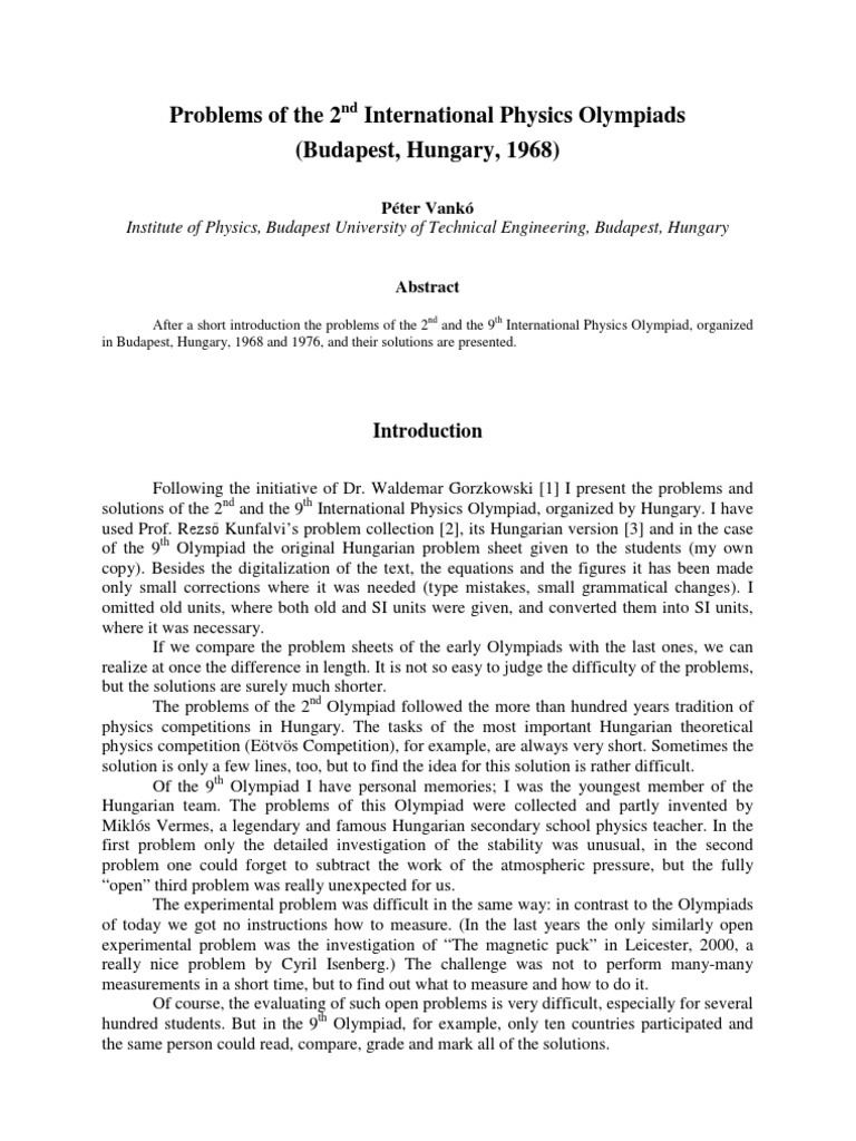 IPhO 1968 Problems and Solutions | PDF | Science & Mathematics