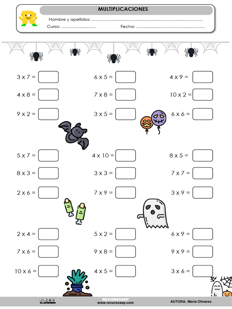 Plantilla Tablas Multiplicar Halloween | PDF