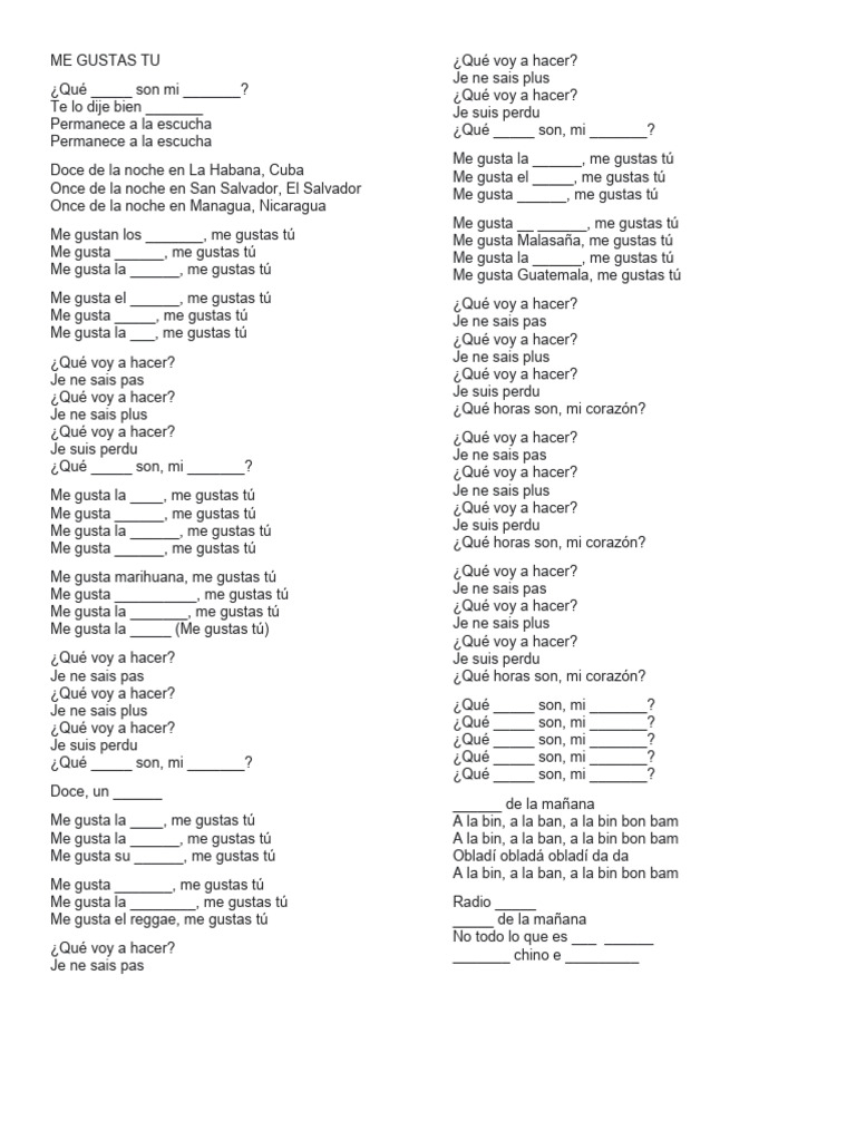 Cancion A1 - Me Gustas Tu | PDF