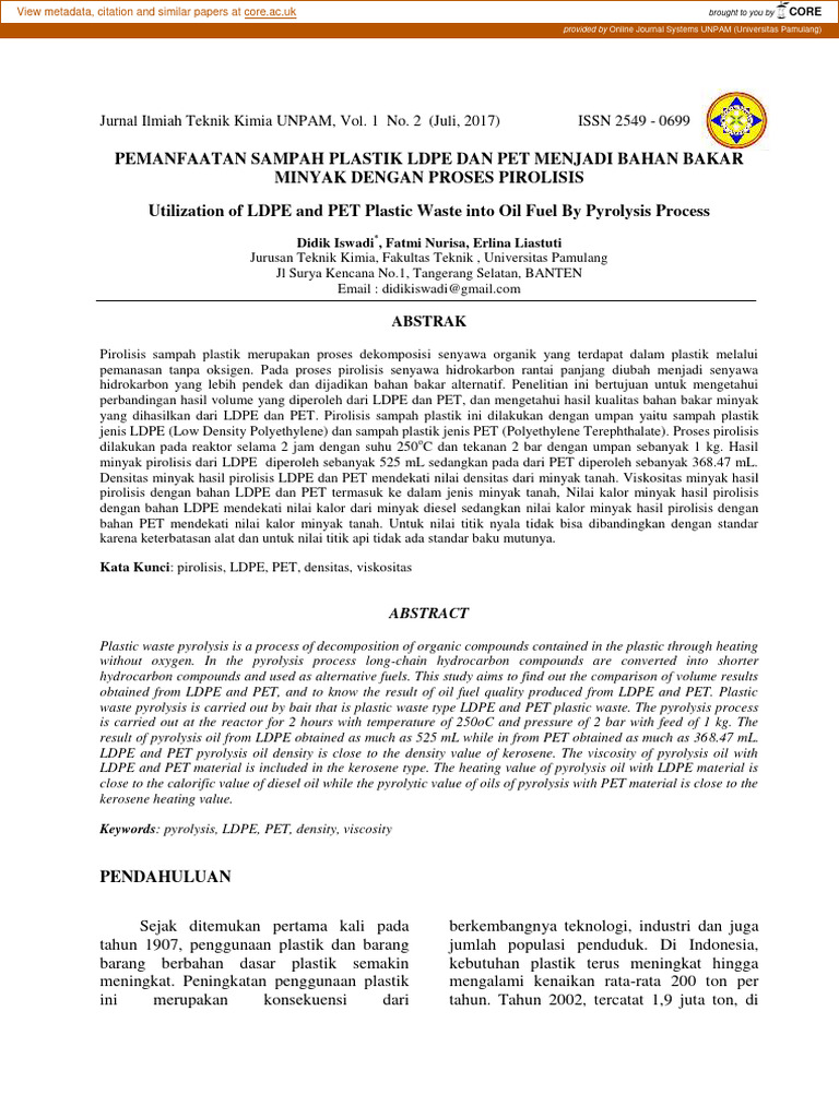 Metode Pirolisis Menggunakan LDPE Lengkap | PDF | Kesehatan Holistik | Sains & Matematika
