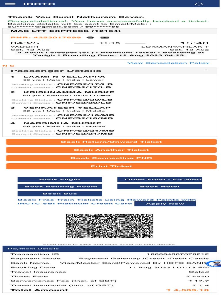 IRCTC Train Ticket Confirmation | PDF