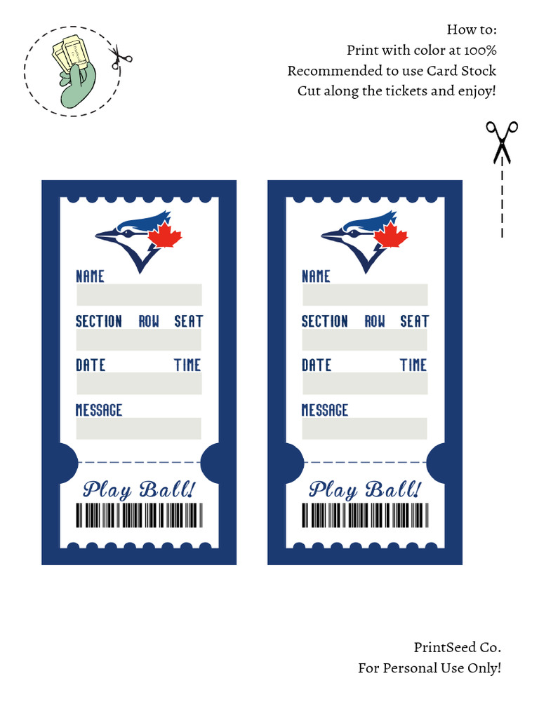 Free Printable Blue Jays Tickets | PDF