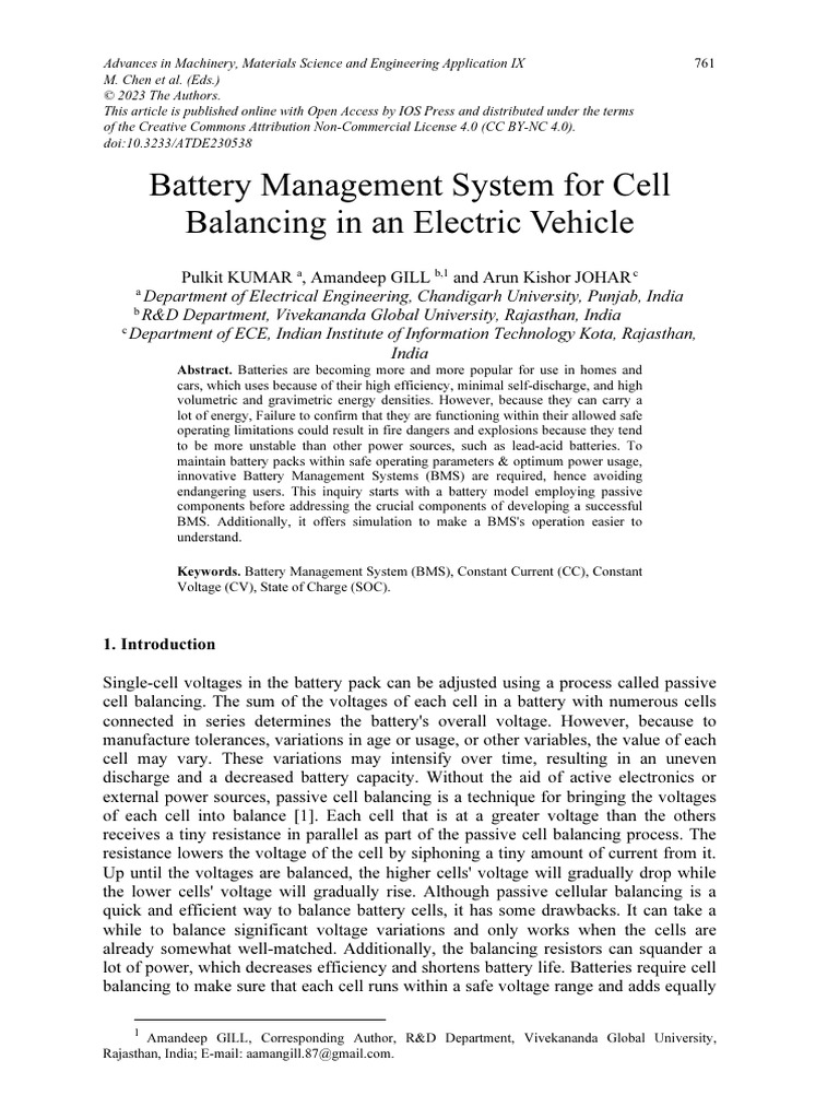 Cell Balancing in Electric Vehicle BMS | PDF | Rechargeable Battery ...