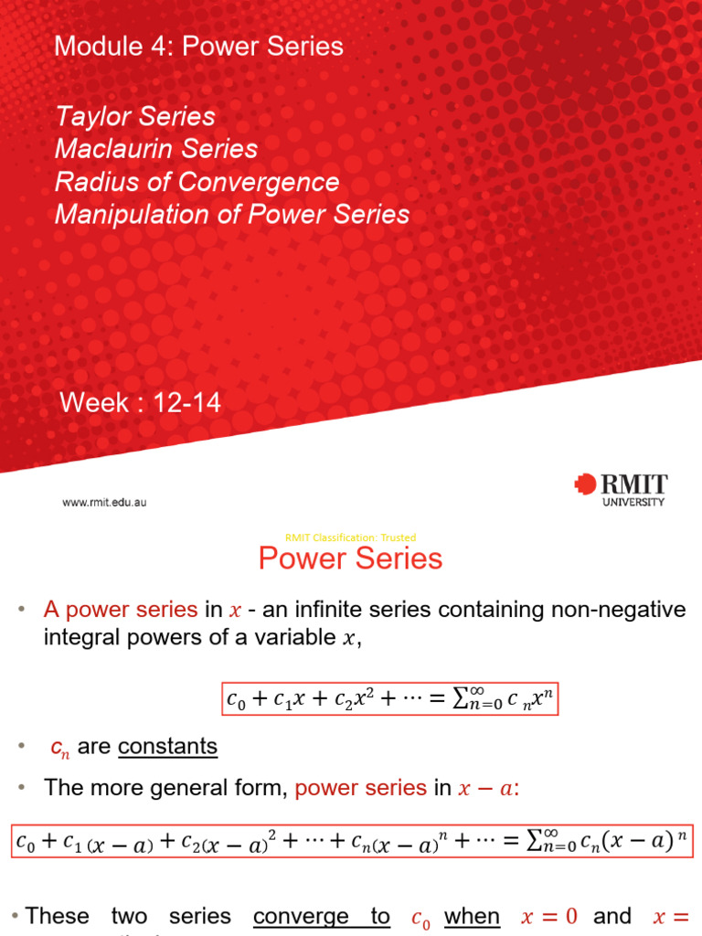 Module 4 - Power Series - Week 12 - 14 | PDF | Power Series | Complex Analysis