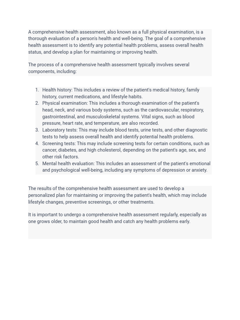 Health Assessment | PDF | Self-Improvement | Wellness