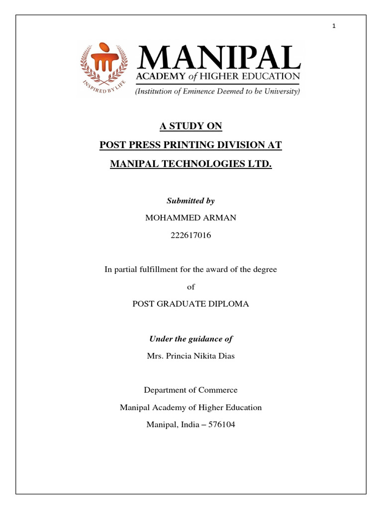 Study On Post Press Printing Division | PDF | Books | Paper