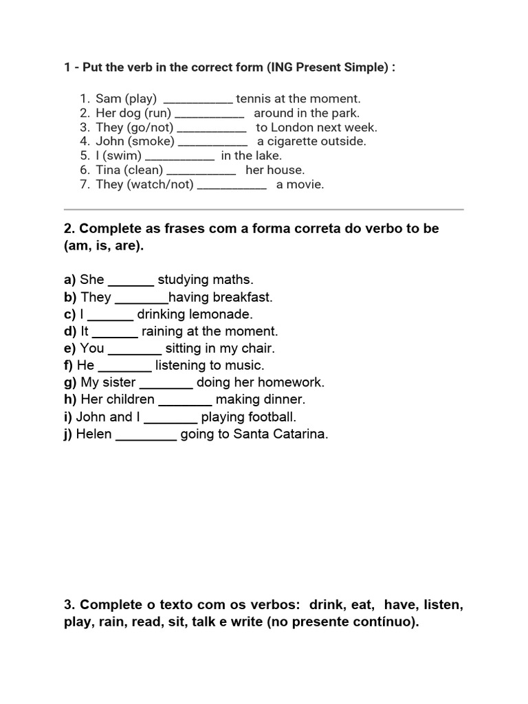 EXERCISES Present Continuous | PDF