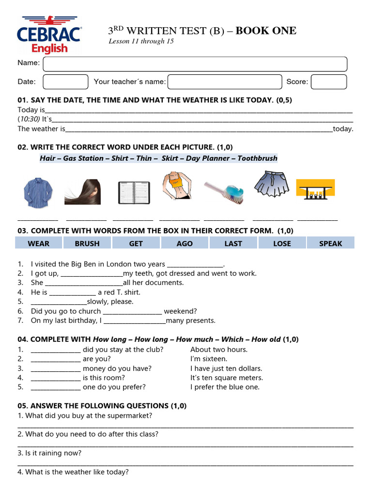 CEBRAC English - Book 1 - Test 3 B - Ok | PDF