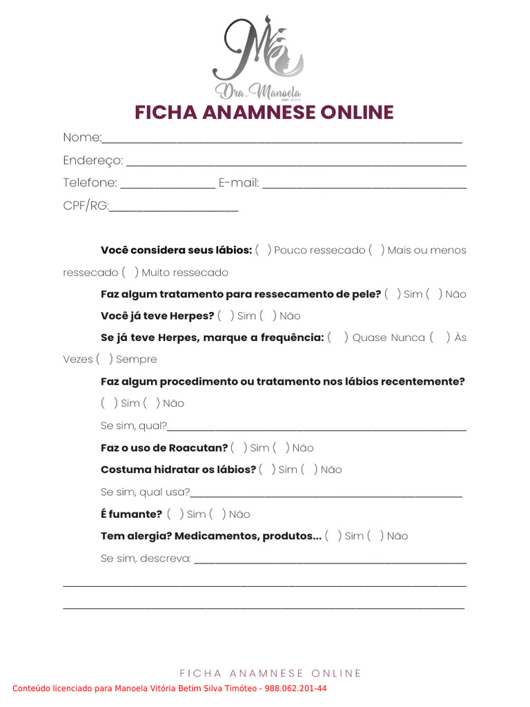 Ficha de Anamnese | PDF
