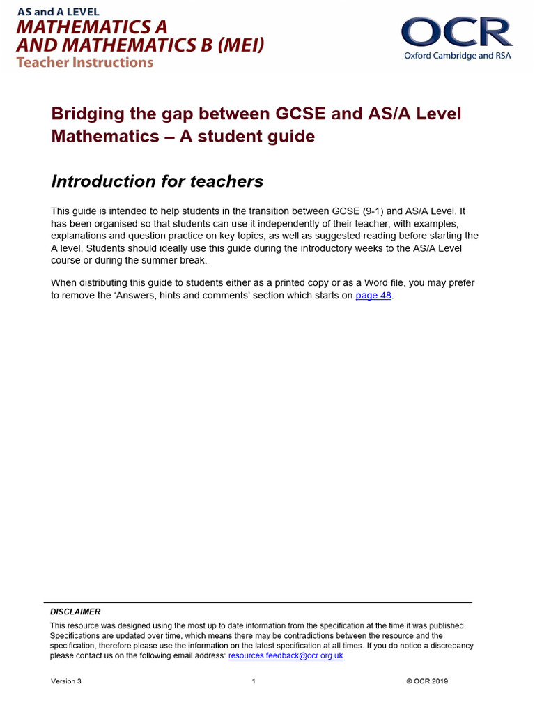 Bridging The Gap Between Gcse and As A Level Mathematics A Student ...