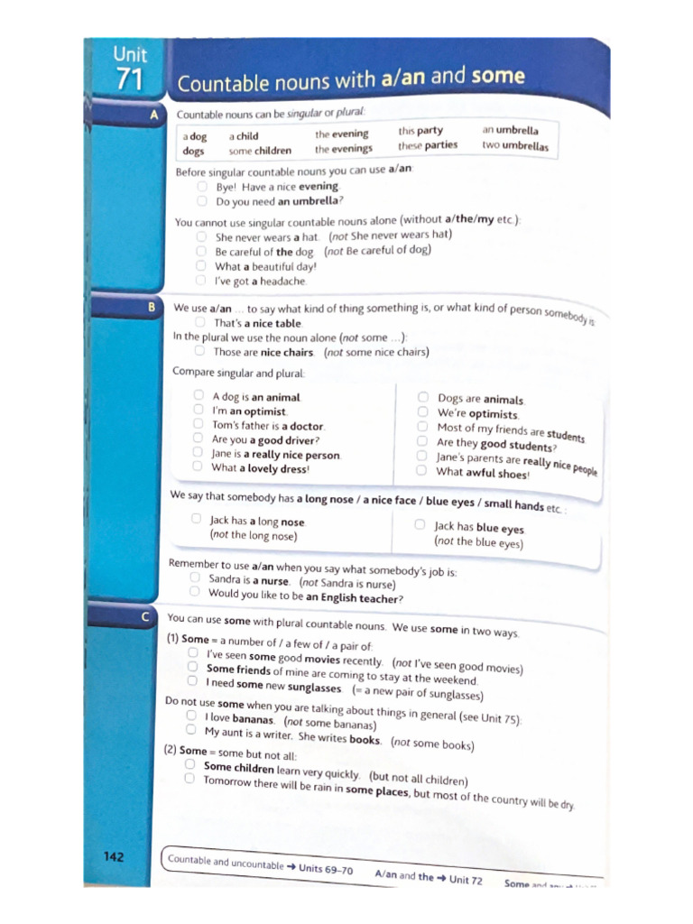 Unit 71 - Countable Nouns With A:an and Some | PDF