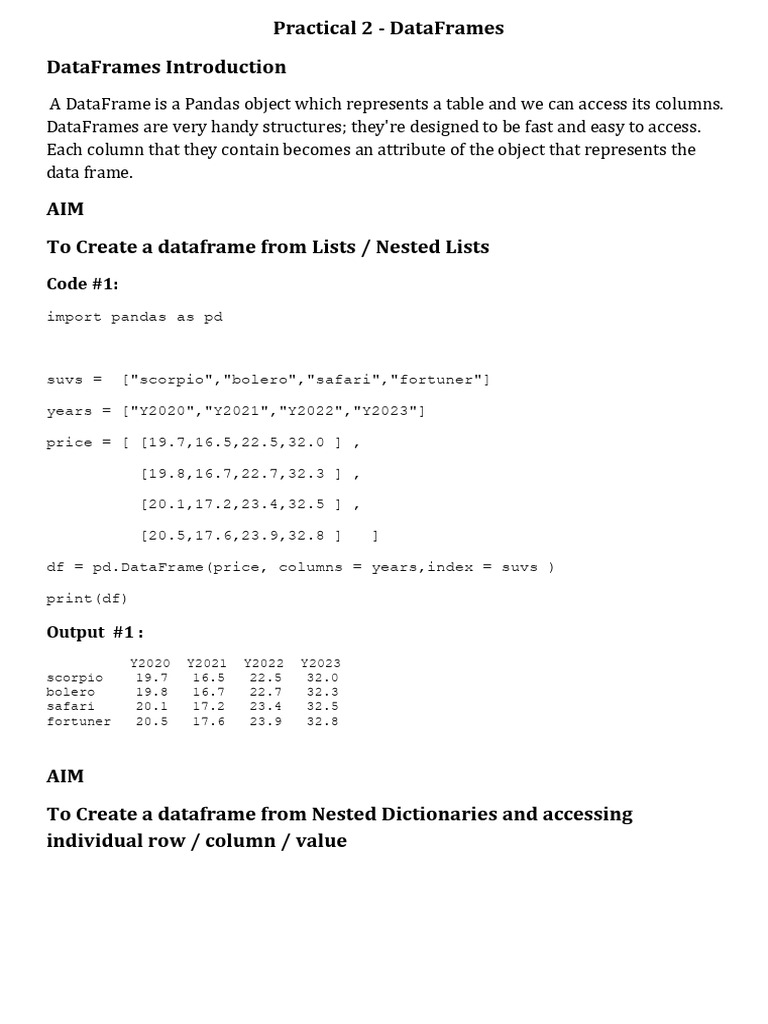 Practical 2 Data Frames | PDF | Computing | Computer Programming