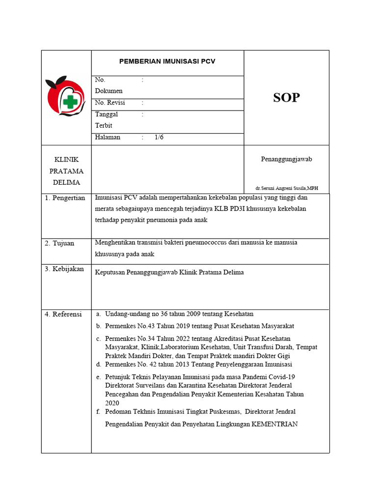 SOP Pemberian Imunisasi PCV | PDF
