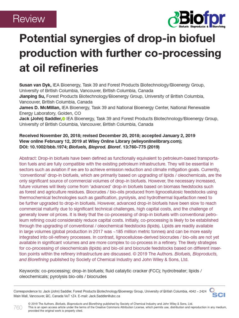 Potential Synergies of Drop-In Biofuel Production With Further Co ...