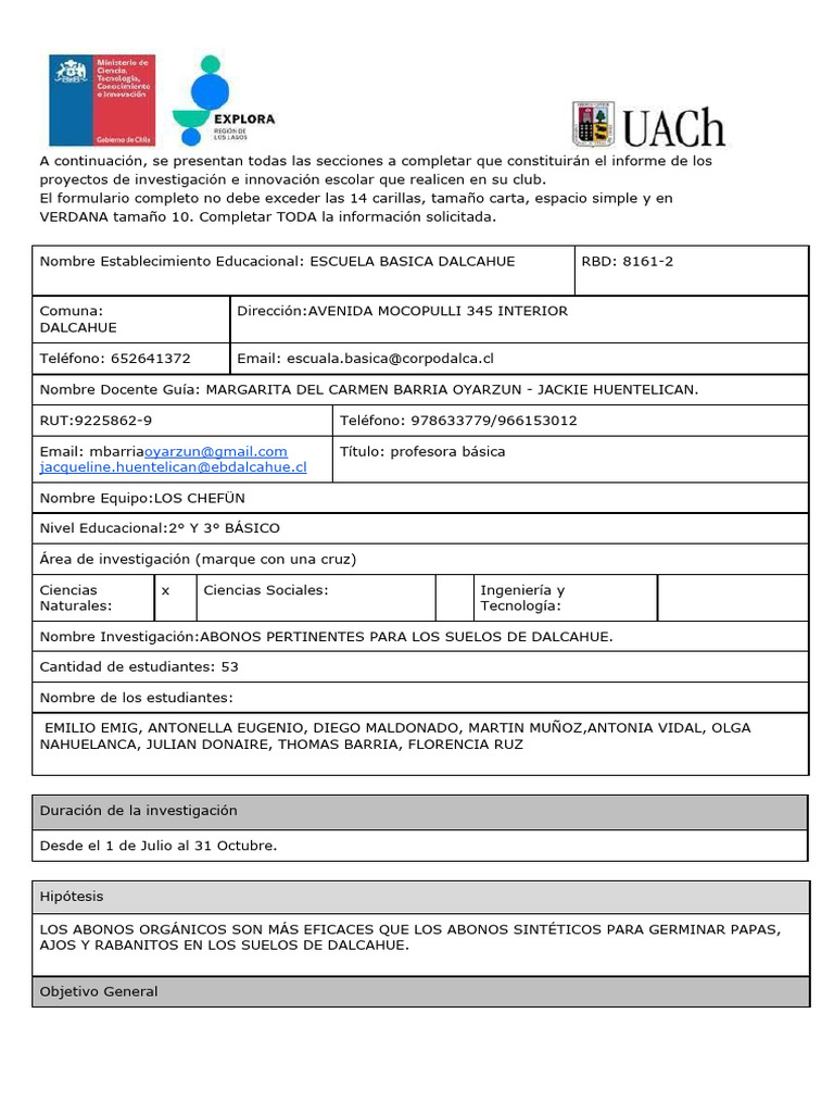 Informe Investigación Escolar 2023 | PDF | Fertilizante | Suelo
