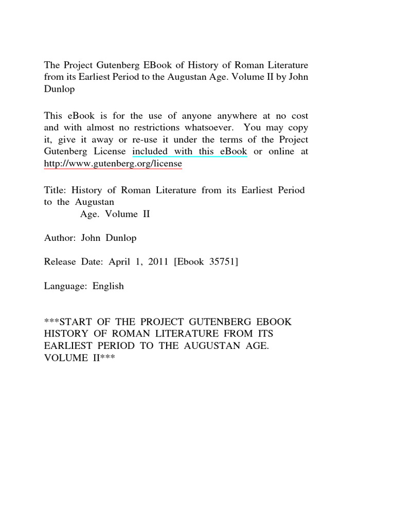 History of Roman Literature From Its Earliest Period To The Augustan ...