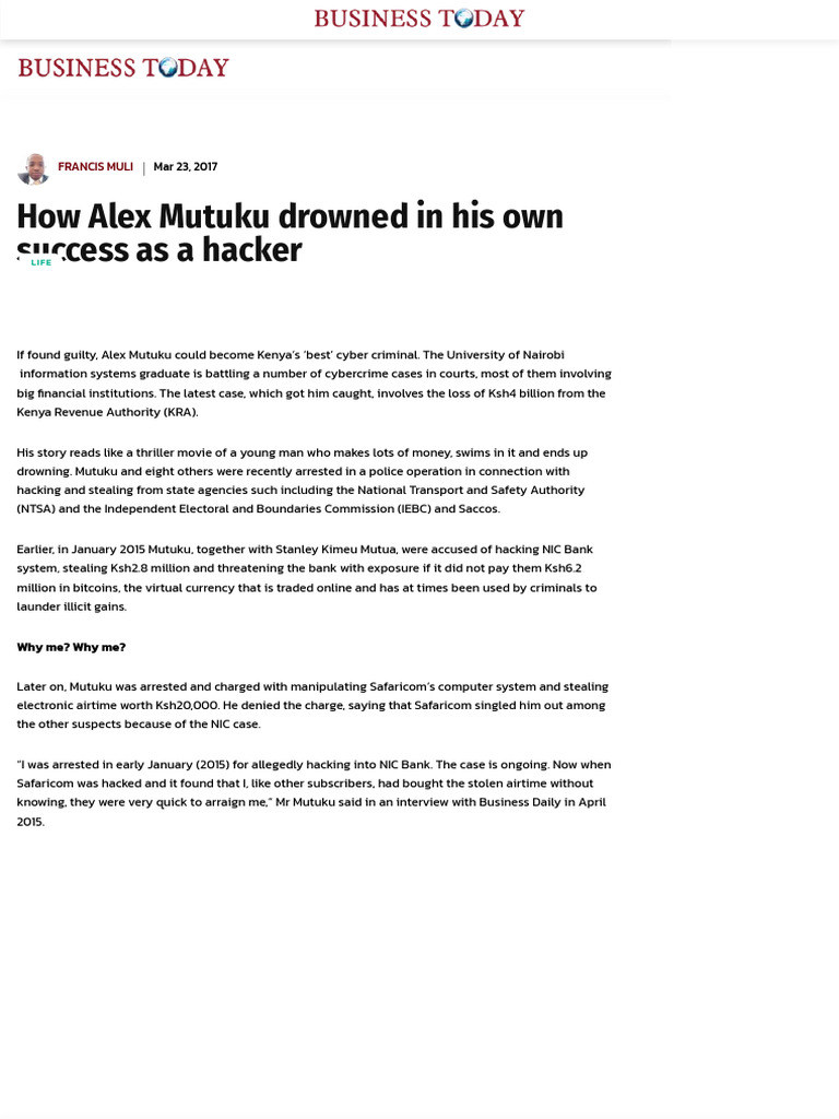 How Alex Mutuku Drowned in His Own Success As A Hacker - Busines | PDF ...