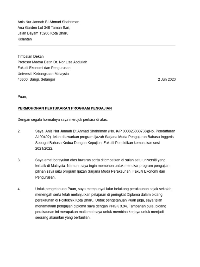 Surat Rasmi Permohonan Pertukaran Program _signed | PDF