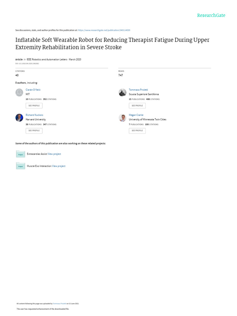 (2020) Inflatable Soft Wearable Robot For Reducing Therapist Fatigue ...