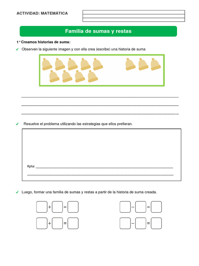 Creación de Historias de Suma y Restas | PDF