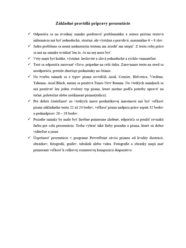 Základné Pravidlá Prípravy Prezentácie | PDF