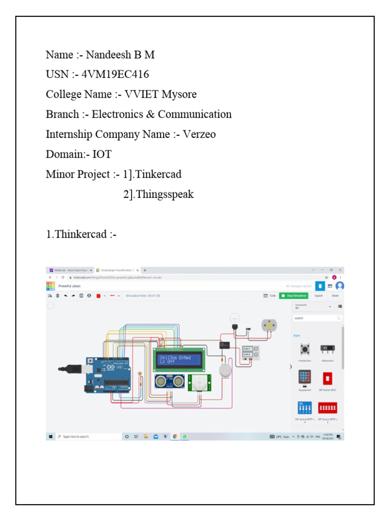 Nandeesh B M - IoT Internship Report | PDF