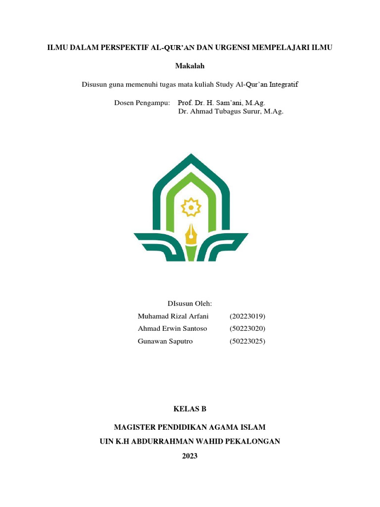Ilmu Dalam Perspektif Al-Qur'an Dan Urgensinya | PDF | Filsafat