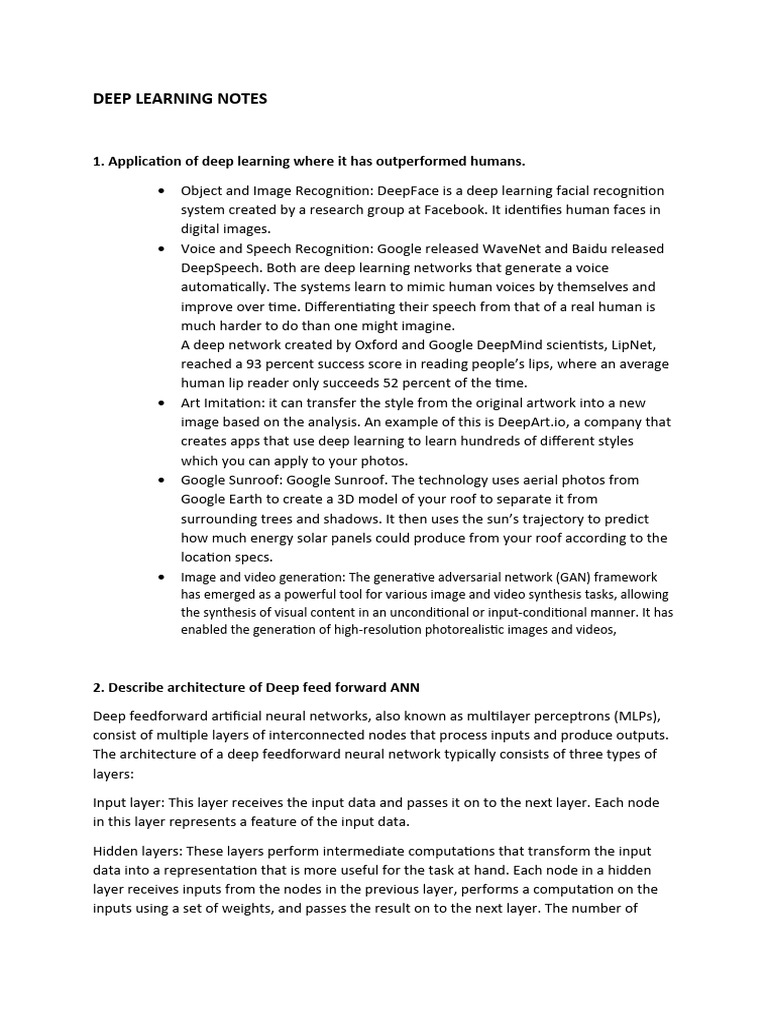 Deep Learning Notes | PDF | Artificial Neural Network | Deep Learning Deep Learning Notes | PDF | Artificial Neural Network | Deep Learning