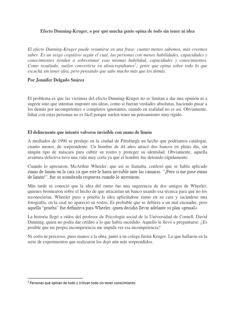 Efecto Dunning | PDF | Cognición | Conceptos psicologicos