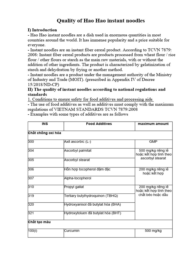 Quality of Hao Hao Instant Noodles | PDF | Foods | Food Safety