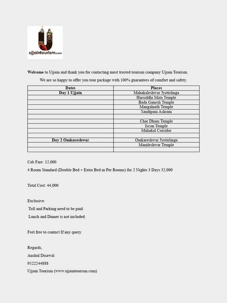 Ujjain Tour Package PDF | PDF