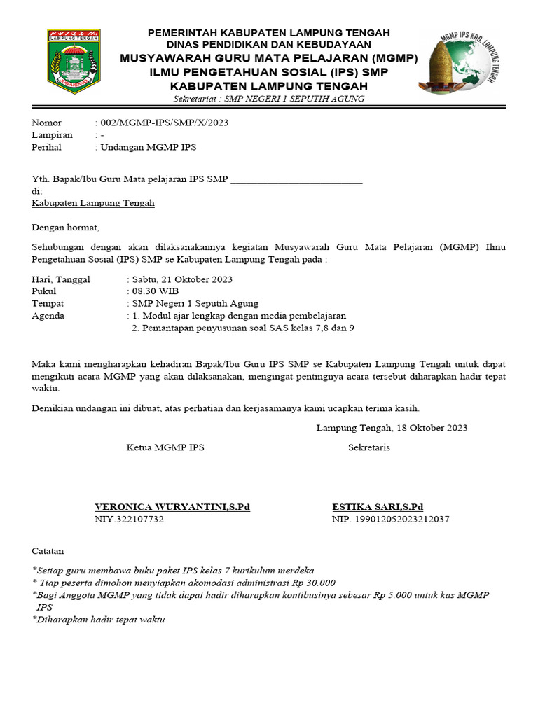 Undangan MGMP IPS 2023-1 | PDF