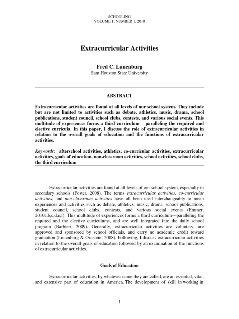 Lunenburg, Fred C. Extracurricular Activities Schooling V1 N1 2010 | Download Free PDF ...