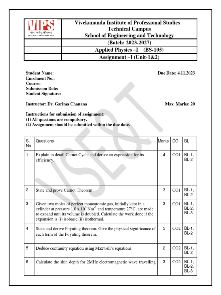 Semester 1 - Assignment-I | PDF