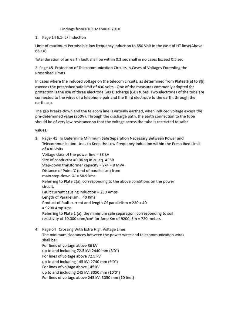 Findings From PTCC Mannual 2010 | PDF | Voltage | Physical Sciences