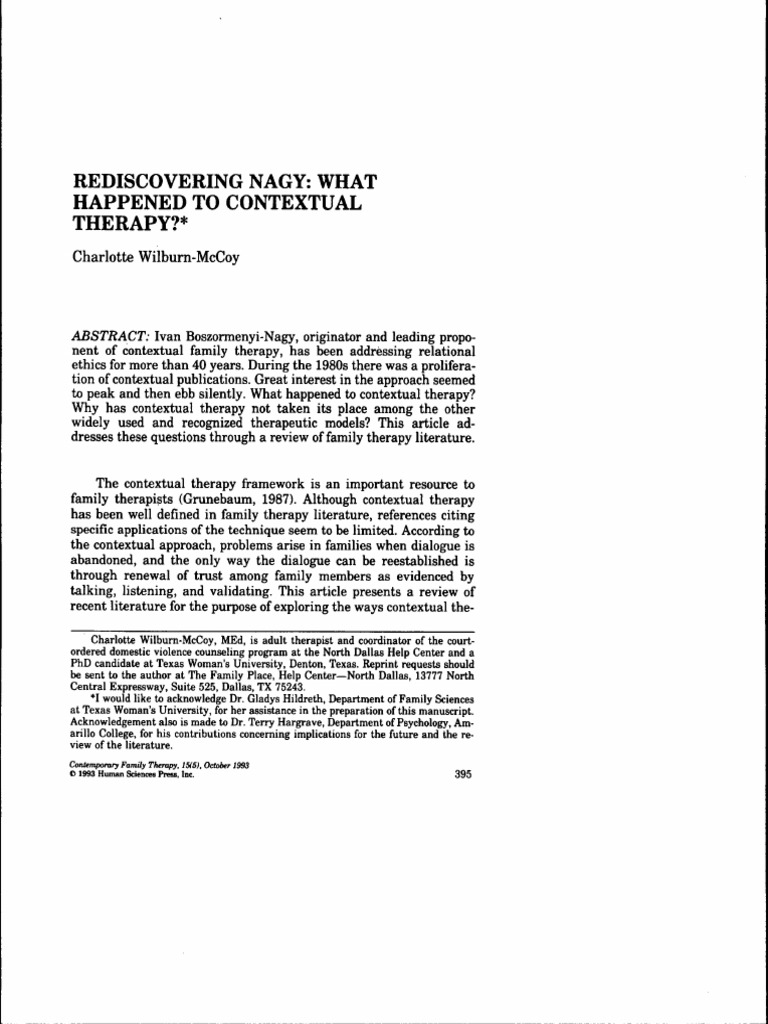Rediscovering Nagy - What Happened To Contextual Therapy | PDF ...