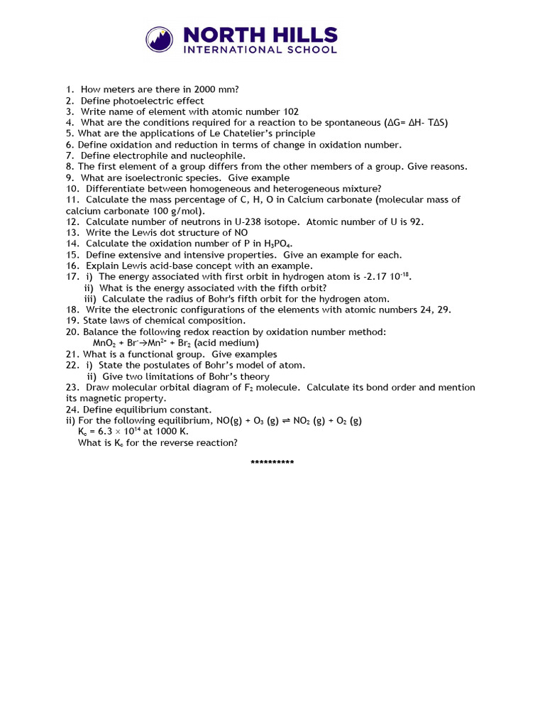 G11 Annual exam chemistry Model Paper | PDF