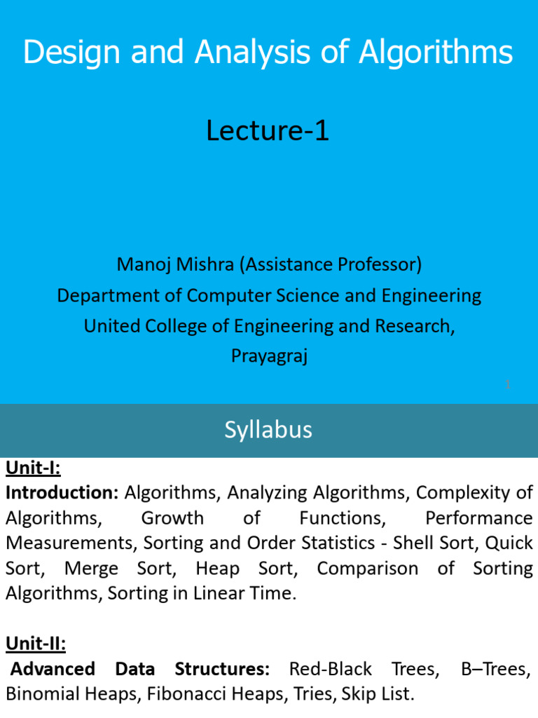 Unit I (Design and Analysis of Algorithm) | PDF | Algorithms | Recurrence Relation