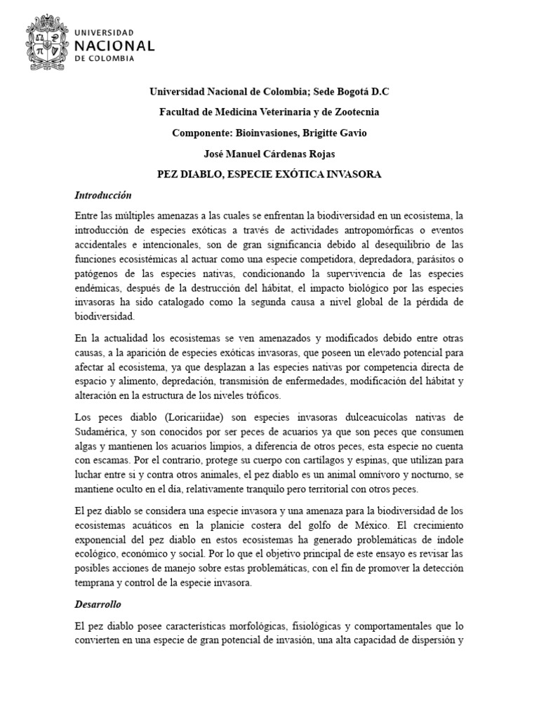 El Pez Diablo Una Especie Exotica Invasora - Bioinvasiones | PDF ...