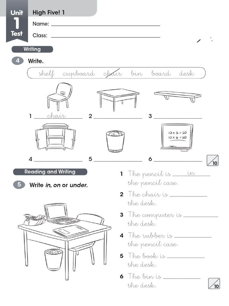 High Five! 1 Writing and Reading Test | PDF | Self-Improvement