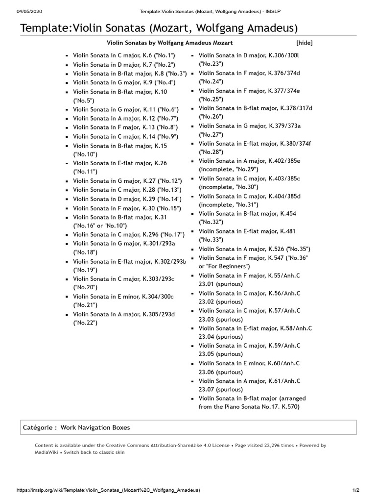 Template - Violin Sonatas (Mozart, Wolfgang Amadeus) - IMSLP | PDF ...