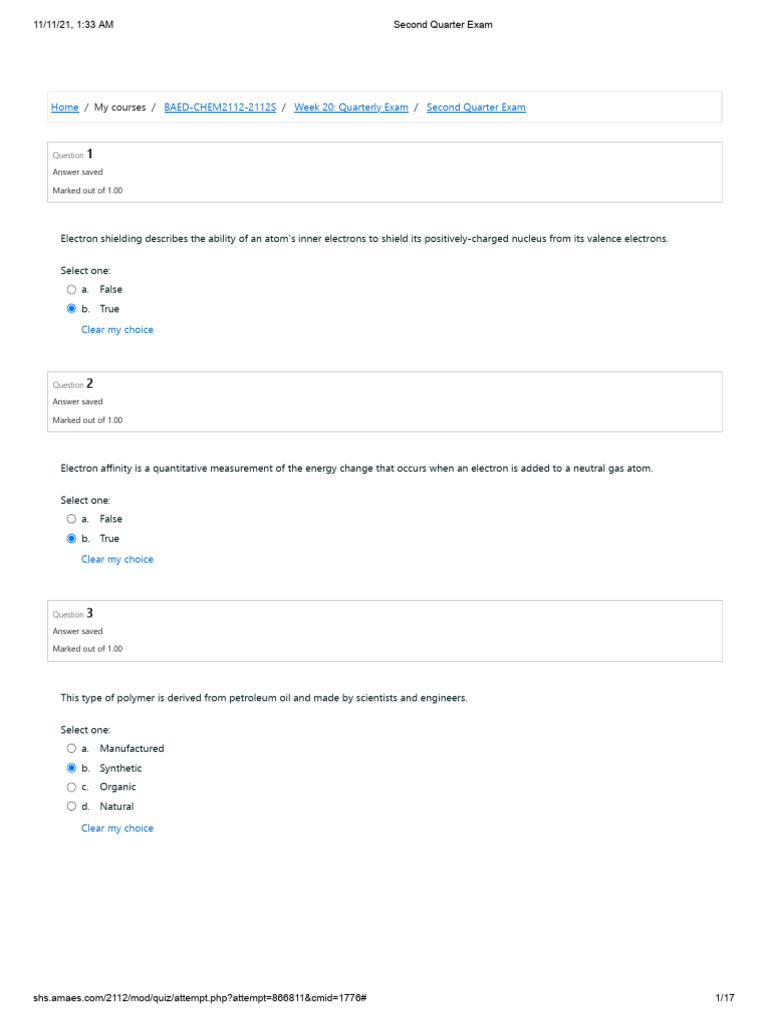 Chem2112 General Chemistry 1 Second Quarter Exam 50 Pdf Pdf Ion
