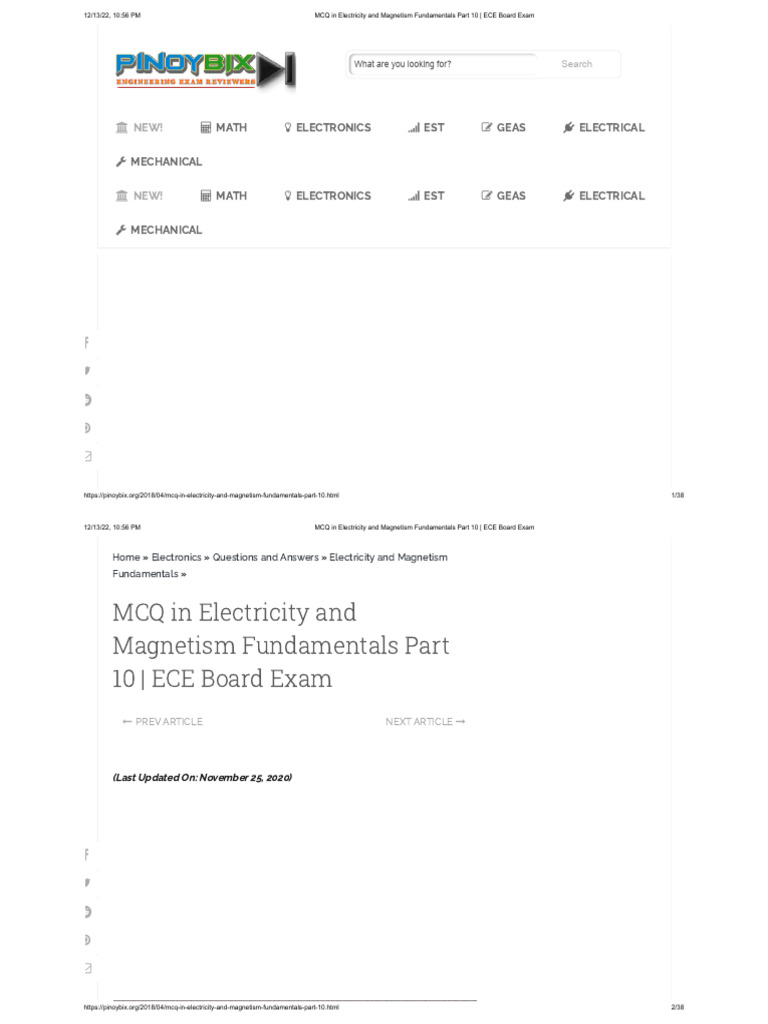 MCQ in Electricity and Magnetism Fundamentals Part 10 - ECE Board Exam - Answers | PDF ...