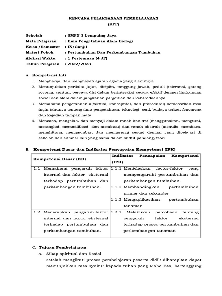 RPP Pert Dan Perk Tumb | PDF