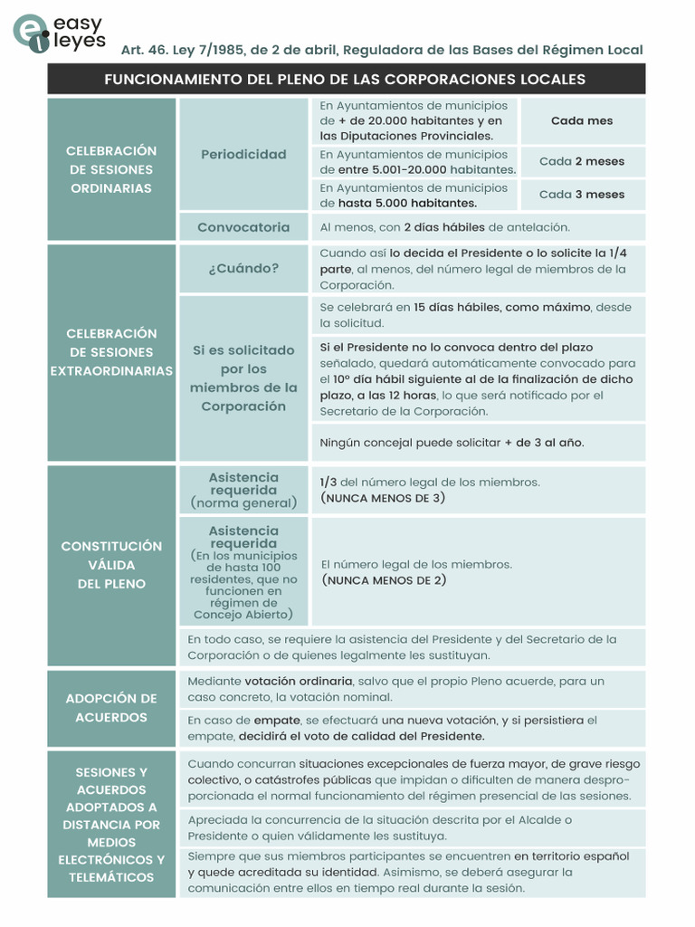 Funcionamiento Del Pleno en Las Corporaciones Locales - Easyleyes | PDF