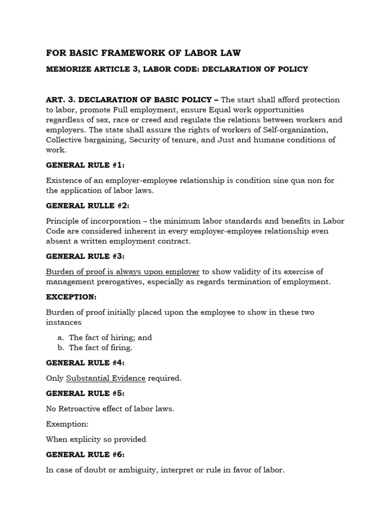 Labor Law Framework: Employer-Employee Relations | PDF | Labour Law ...