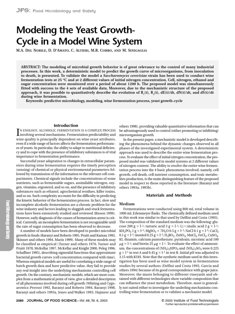 Journal of Food Science - 2006 - Nobile - Modeling The Yeast Growth Cycle in A Model Wine System ...